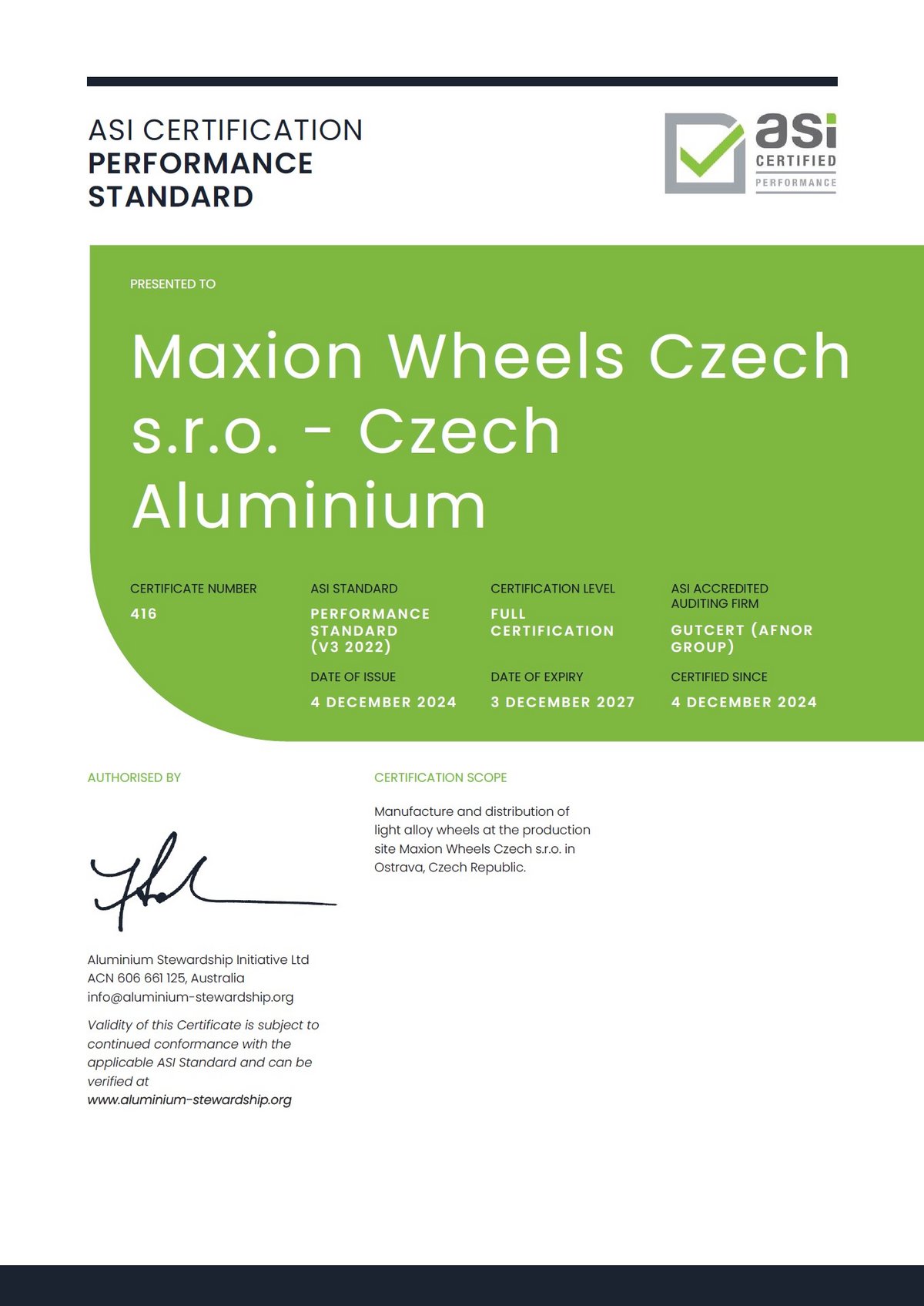Maxion Wheels receives Aluminium Stewardship Certification | Maxion Wheels